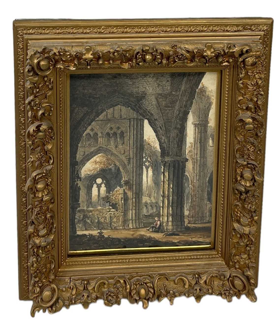 Lot 435 - AN ARCHITECTURAL WATERCOLOUR PAINTING ON