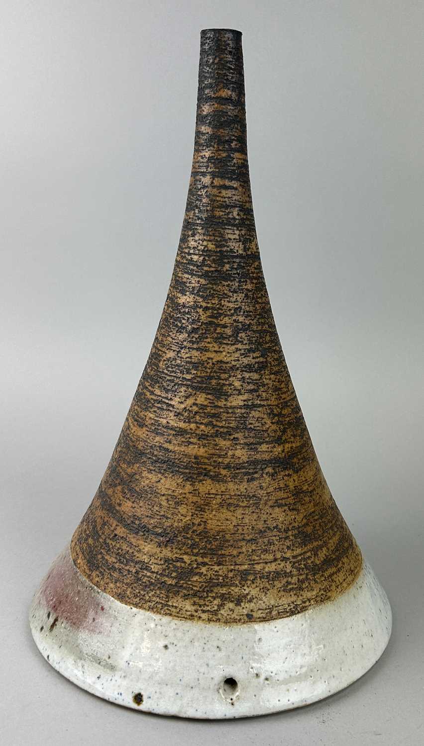 Lot 580 - A MID CENTURY STUDIO CERAMIC CONE SHAPE VASE,