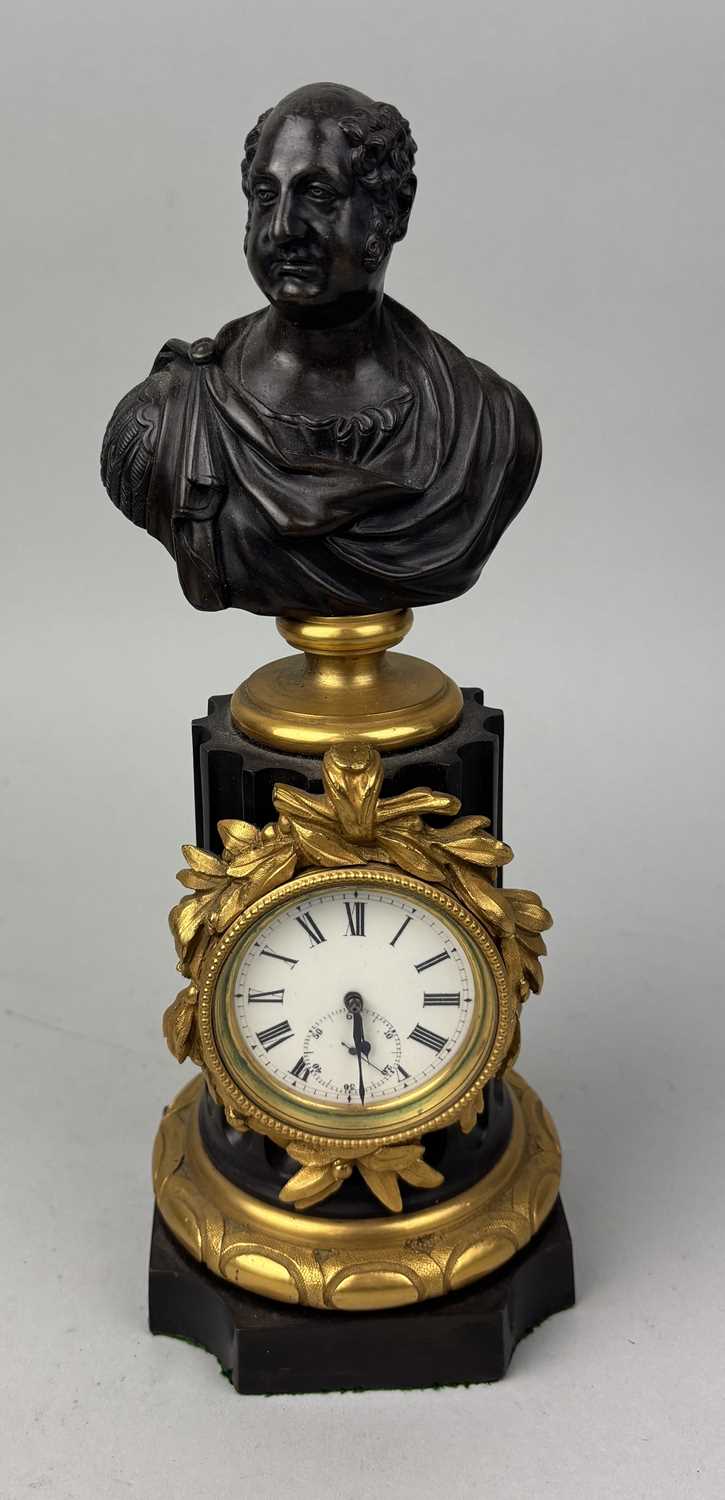 Lot 446 - A BRONZE CLOCK WITH CLASSICAL ROMAN BUST