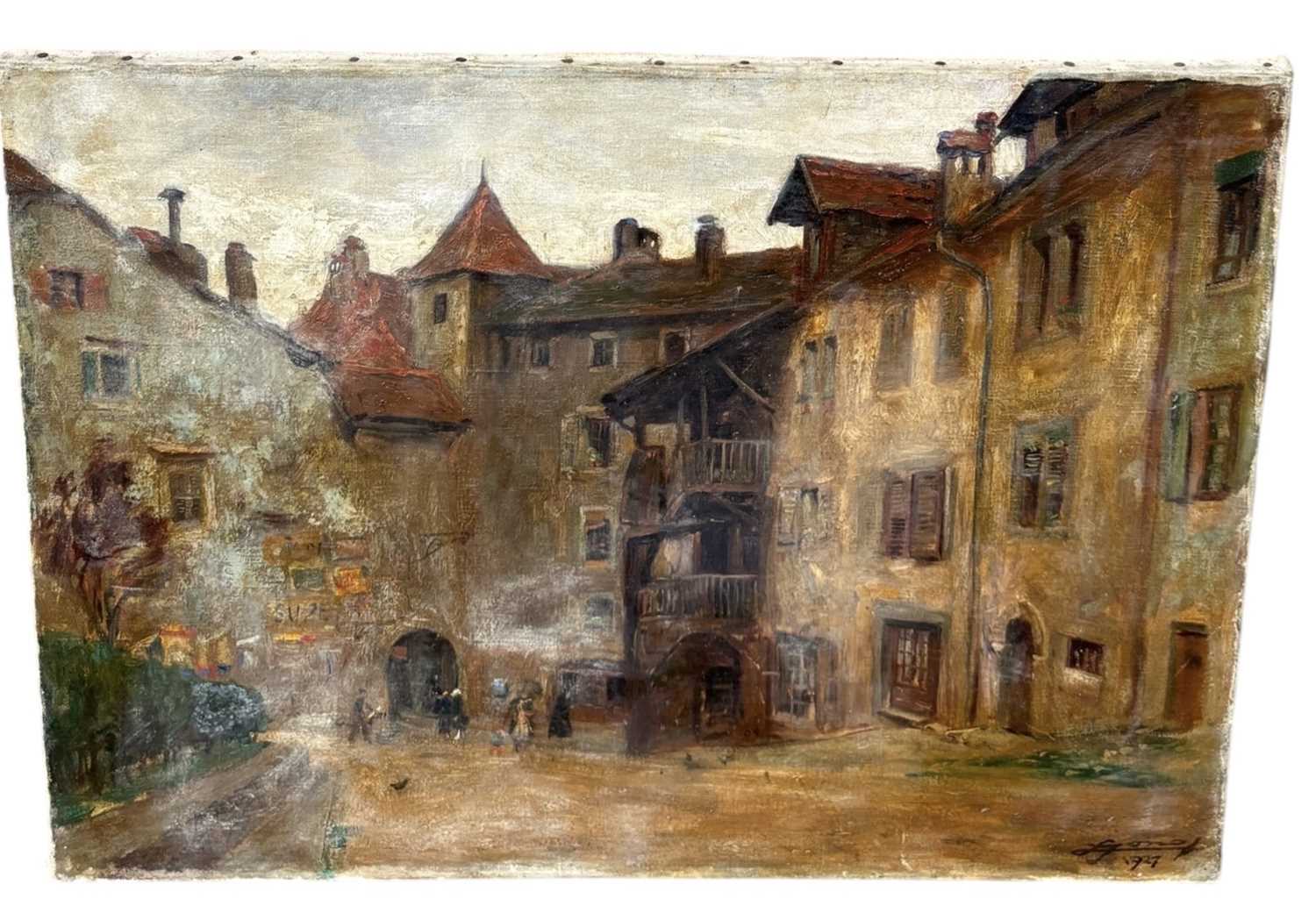 Lot 490 - AN OIL PAINTING ON CANVAS DEPICTING A FRENCH