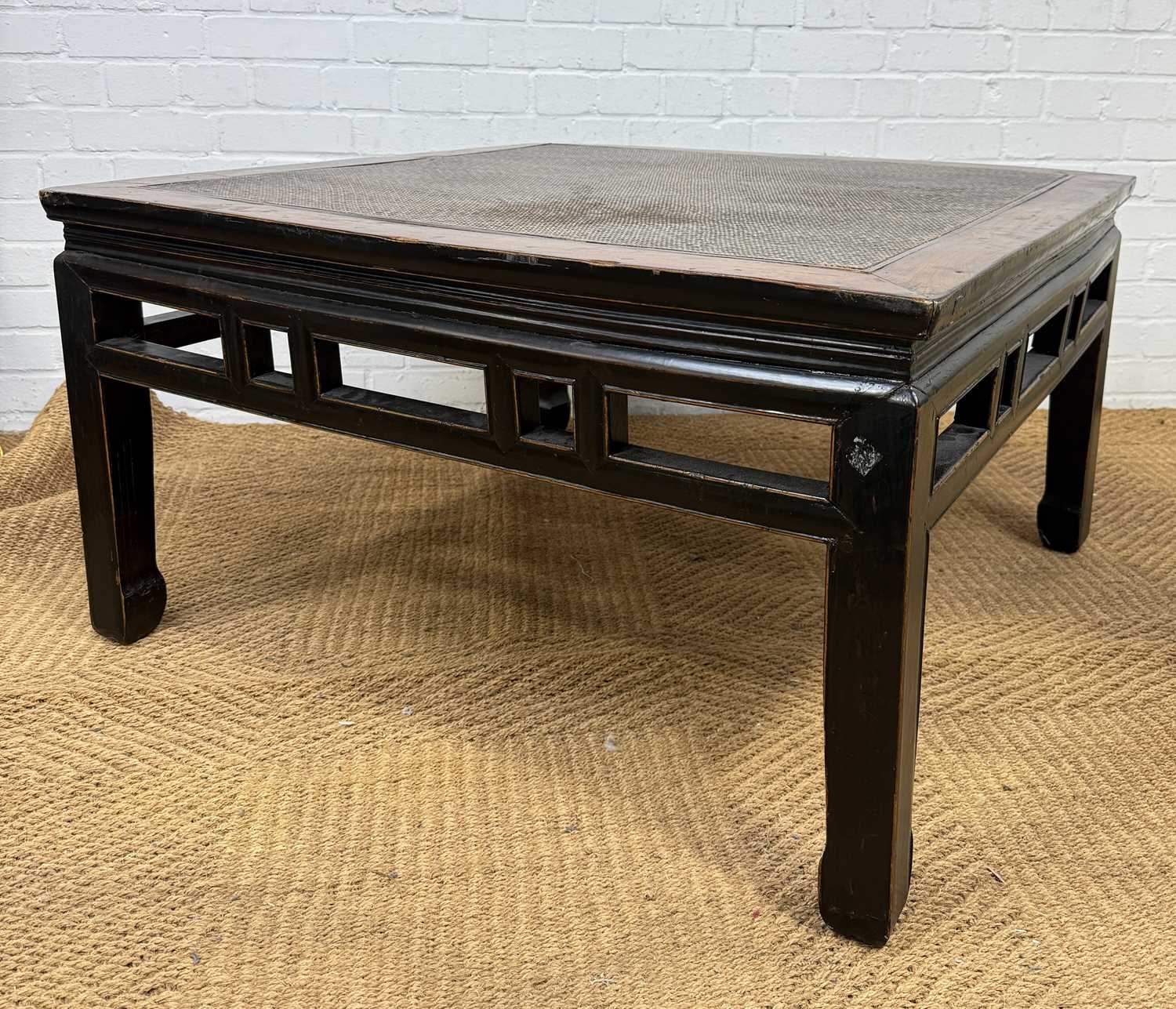 Lot 1390 - A CHINESE HARDWOOD OPIUM TABLE WITH RATTAN