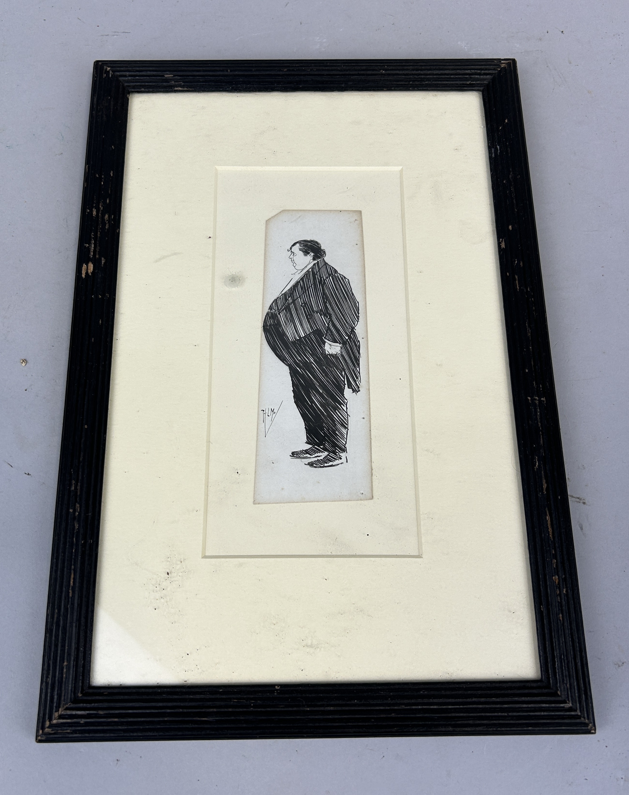 Lot 516 - PHIL MAY: A CARTOON DRAWING OF A FAT MAN