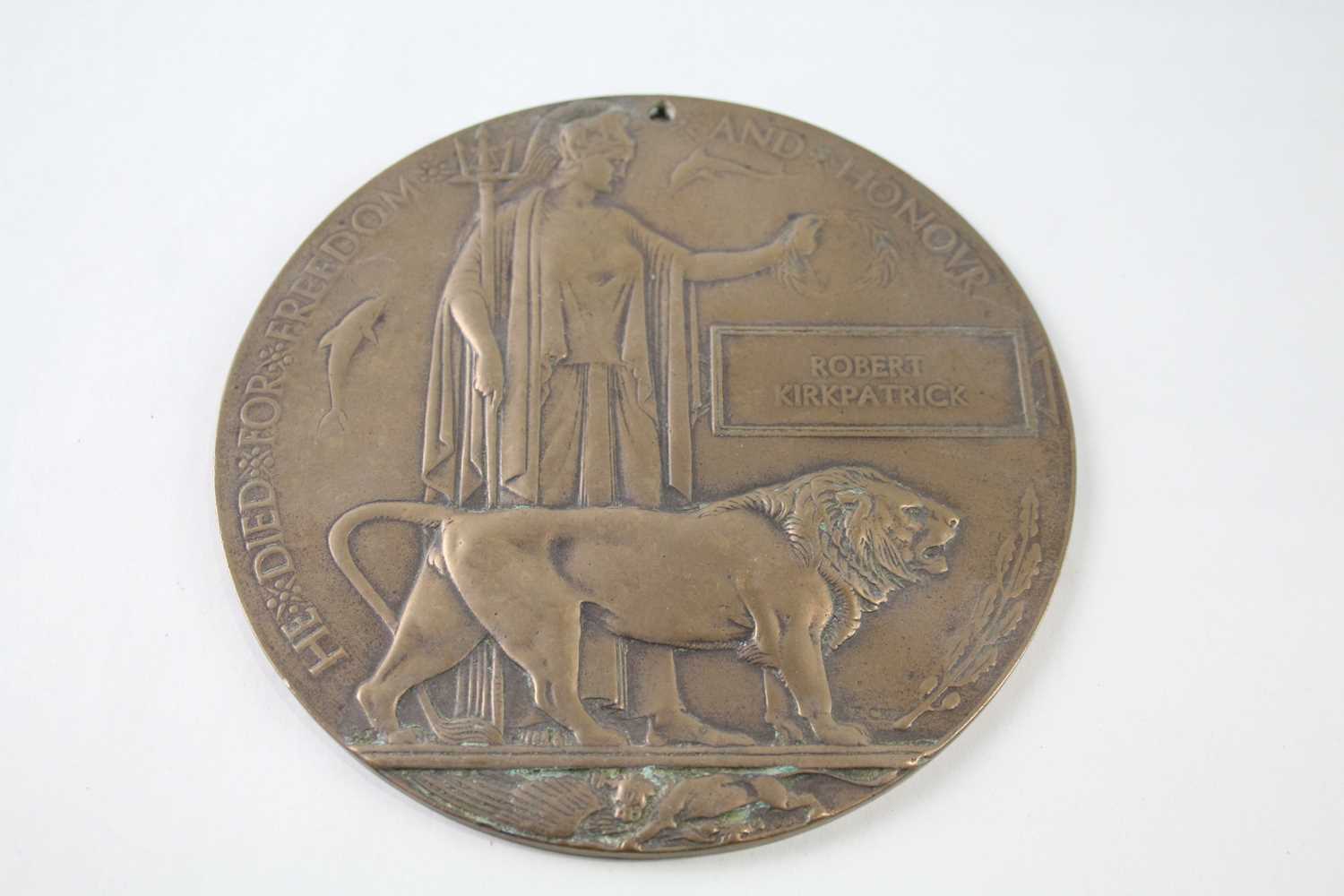 Lot 295 - WW1 DEATH PLAQUE NAMED ROBERT KIRKPATRICK